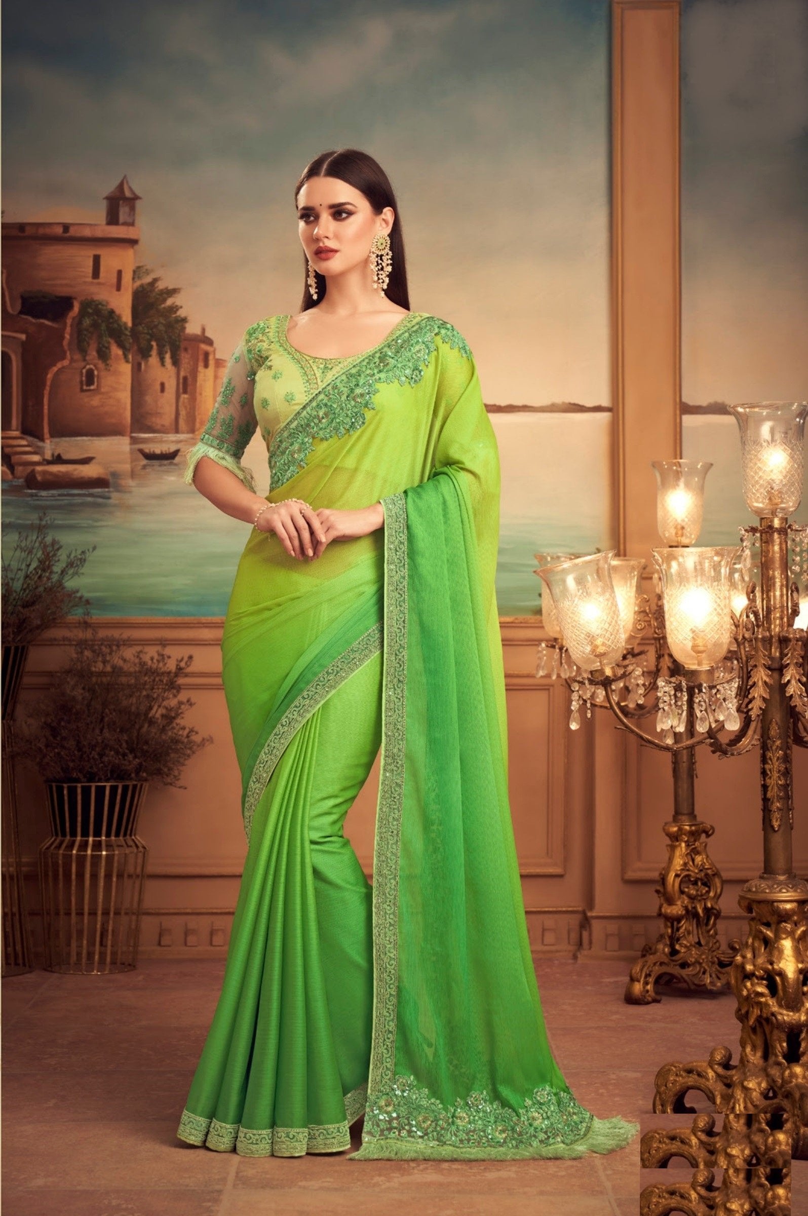 Lime Gradient Glorious Chiffon Designer Saree – nandikasarees.co.uk