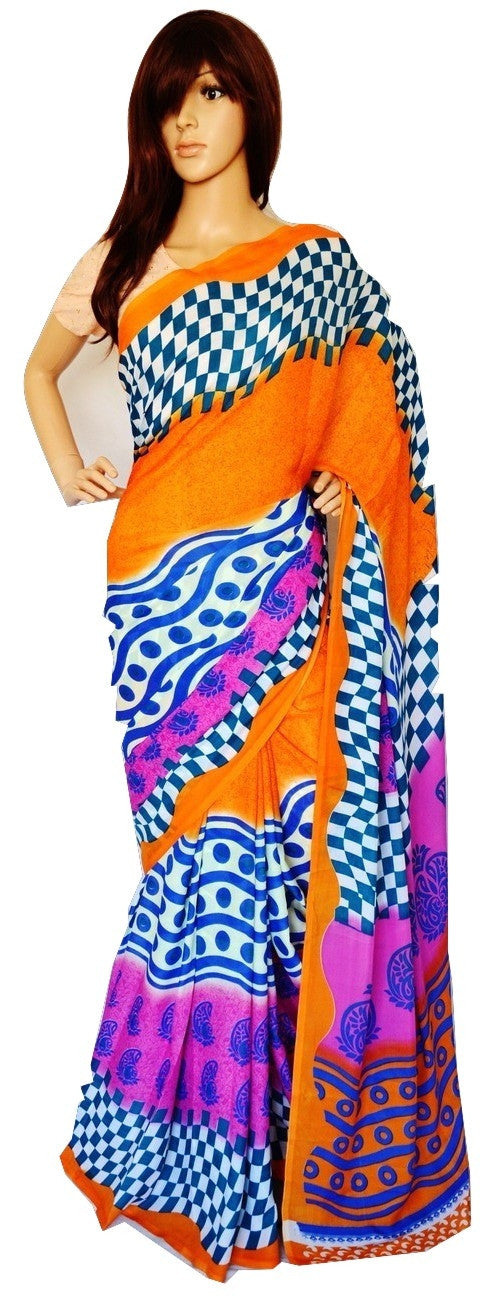 Orange & Multi Leon Exclusive Fancy Saree – nandikasarees.co.uk